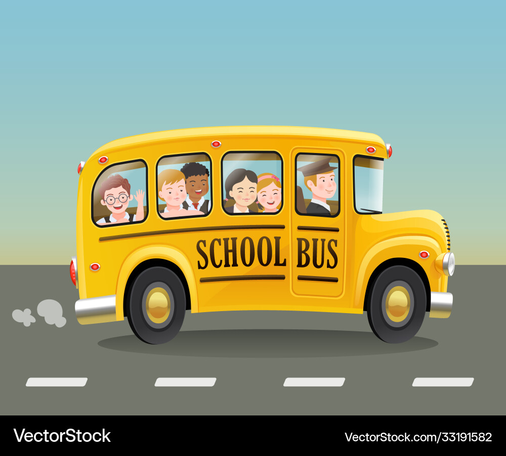 Cheerful School Bus with Kids Royalty Free Vector Image