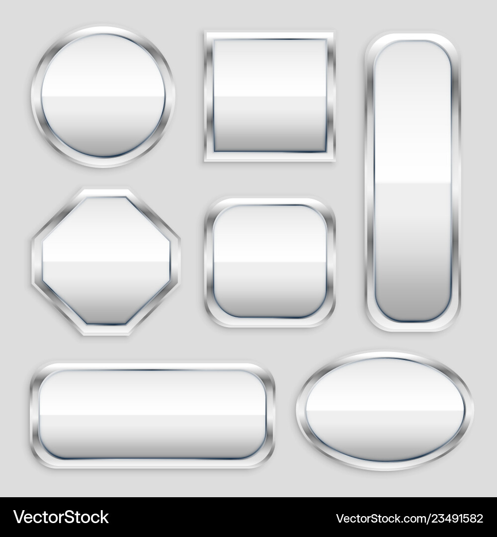 Set of glossy metal button in different shapes Vector Image