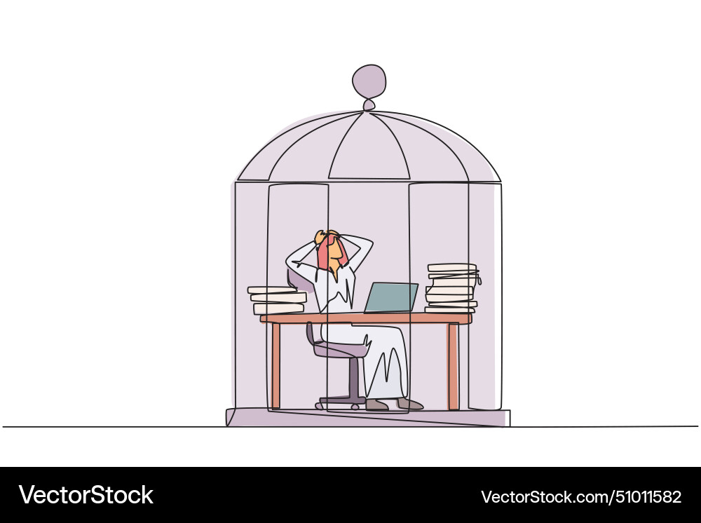 Single one line drawing arab businessman trapped Vector Image