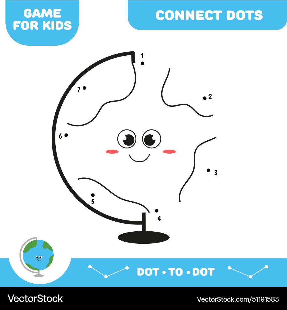 Globe character connect dots for kids dot Vector Image