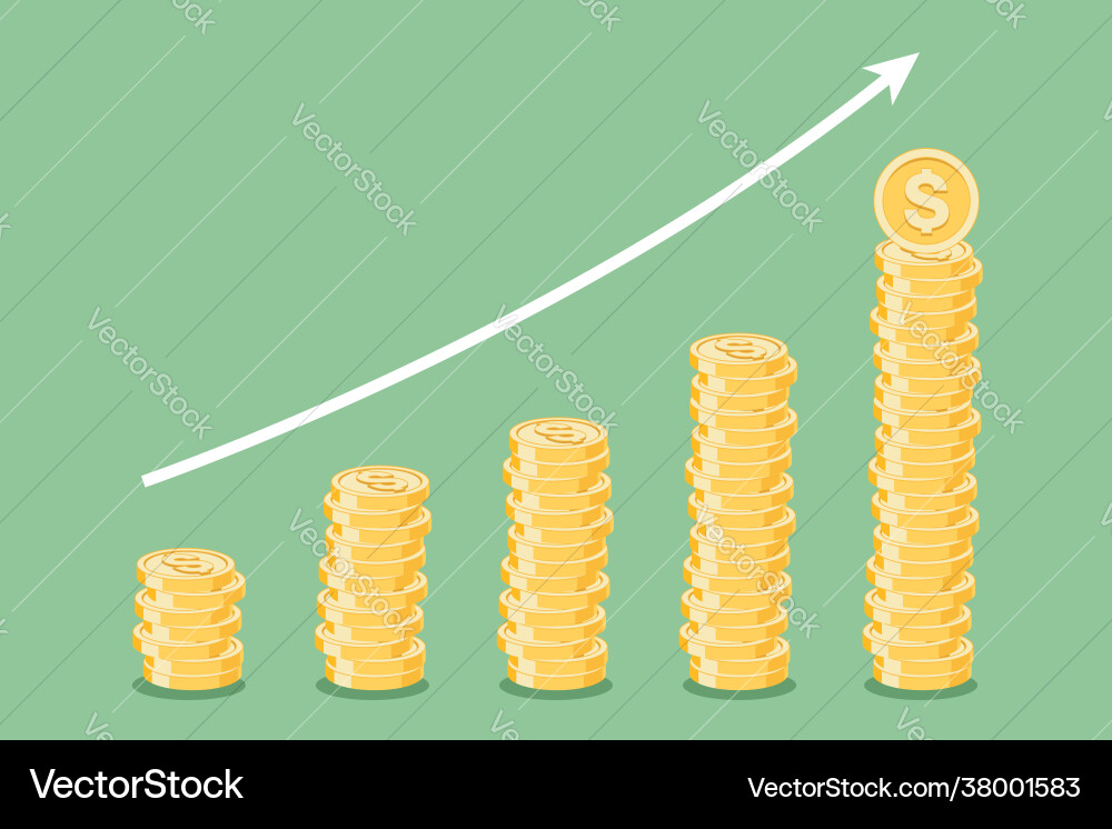 Growing stacks coins business concept design Vector Image