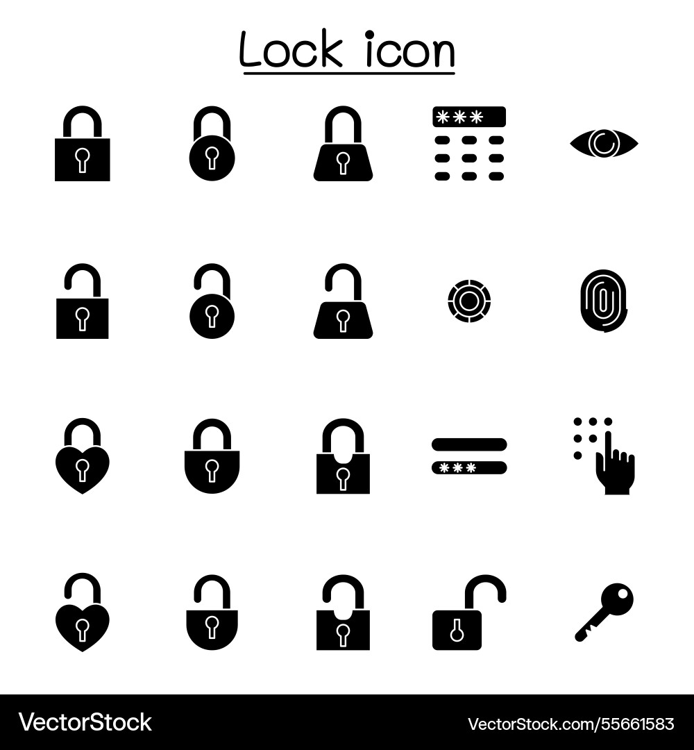 Lock icon set in glyph style Royalty Free Vector Image