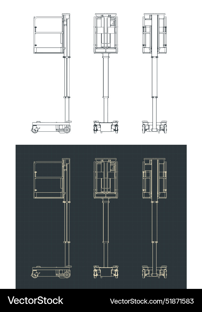 Push around mast lift technical drawings Vector Image