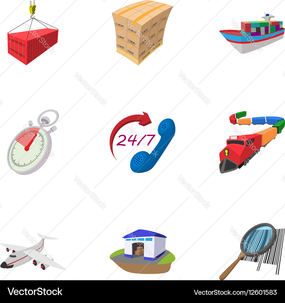 Transportation icons set cartoon style Royalty Free Vector