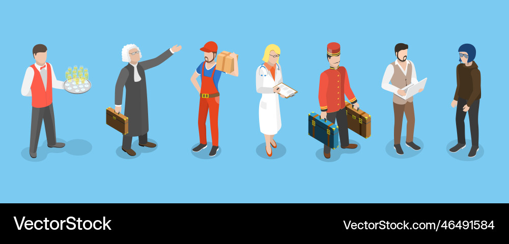 3d isometric flat set of professions Royalty Free Vector