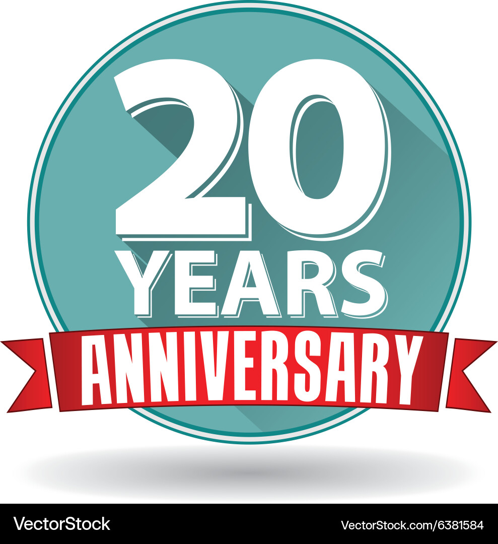 Flat design 20 years anniversary label with red Vector Image