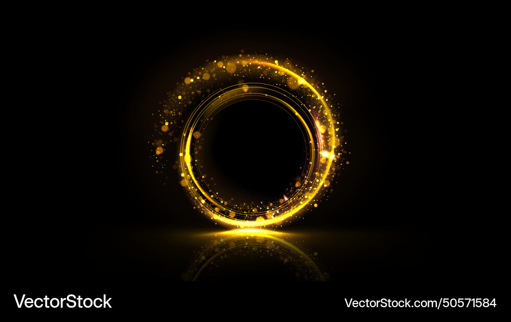 Golden glowing circle frame with glitter on black Vector Image