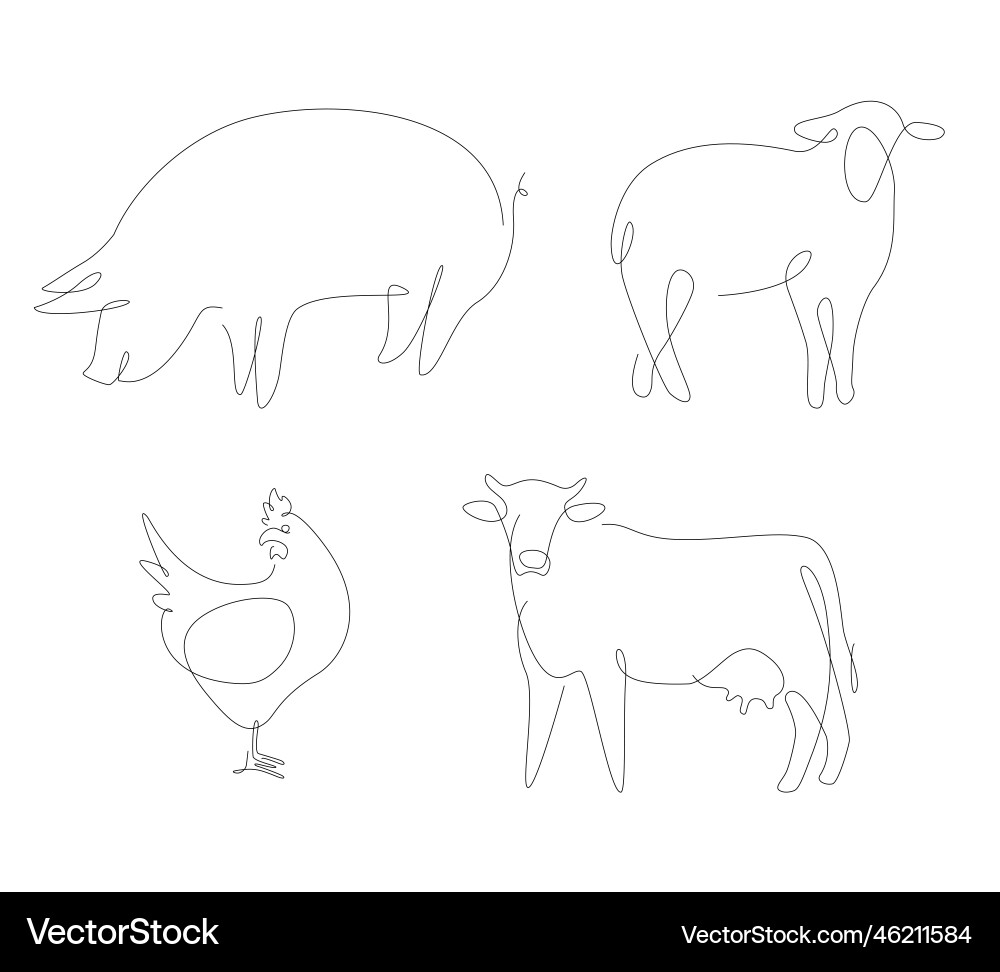 Household animals one line pets linear Royalty Free Vector