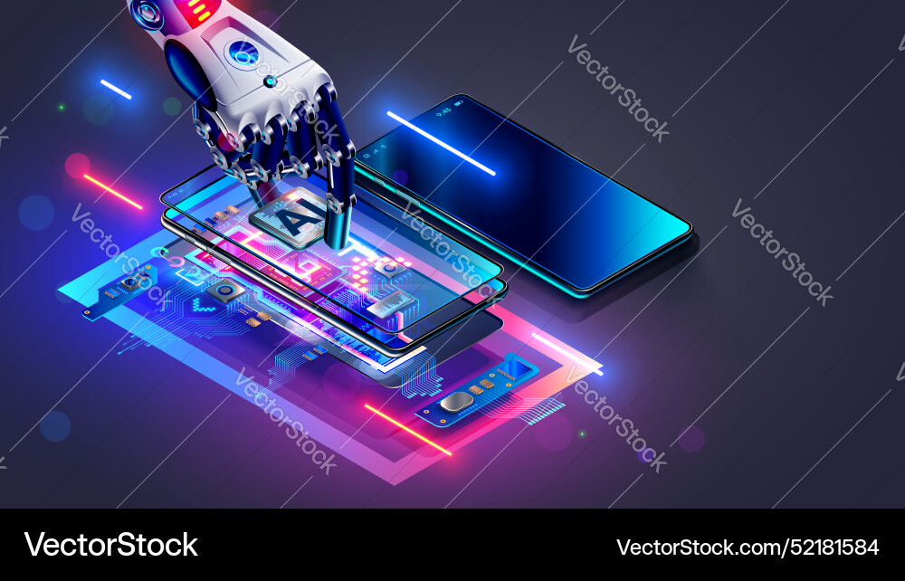 Phone with ai or artificial intelligence robot Vector Image