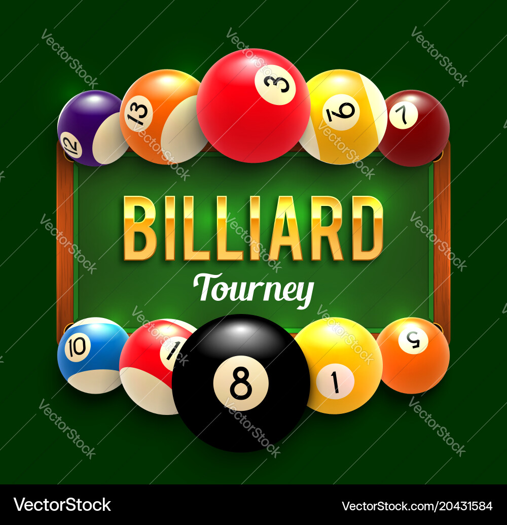 Pool billiards tourney poster Royalty Free Vector Image