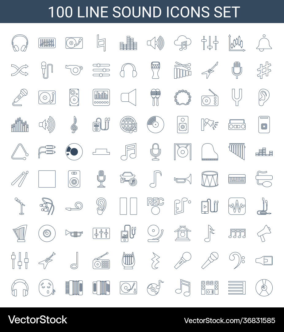 100 Soundsymbole Lizenzfreies Vektorbild - VectorStock