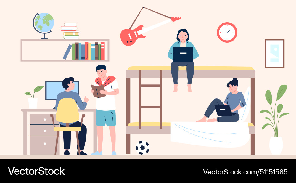 Exam preparation together students in dormitory Vector Image