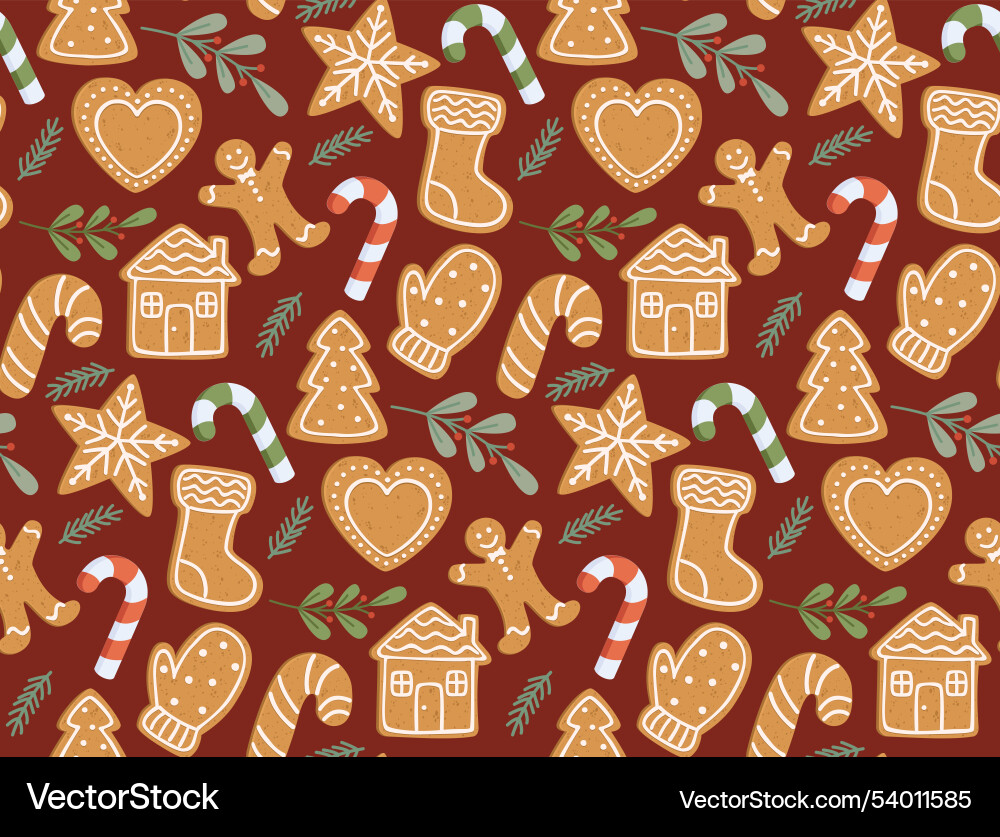 Pattern of different shapes gingerbread cookies Vector Image