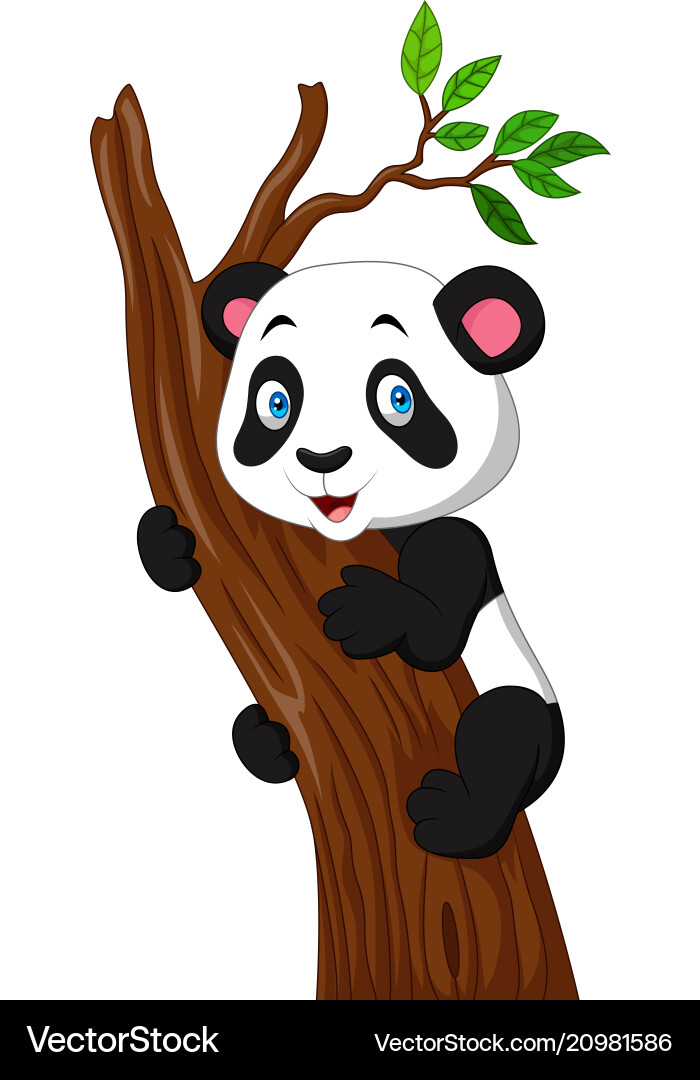 Cartoon panda climbing a tree Royalty Free Vector Image