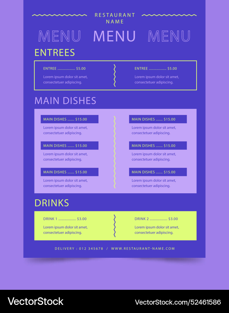 Colorful restaurant menu template Royalty Free Vector Image