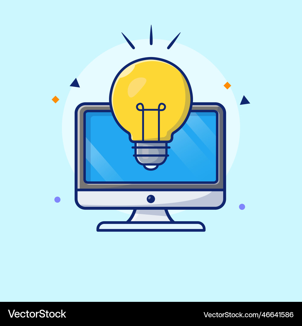 Computer with lamp cartoon Royalty Free Vector Image