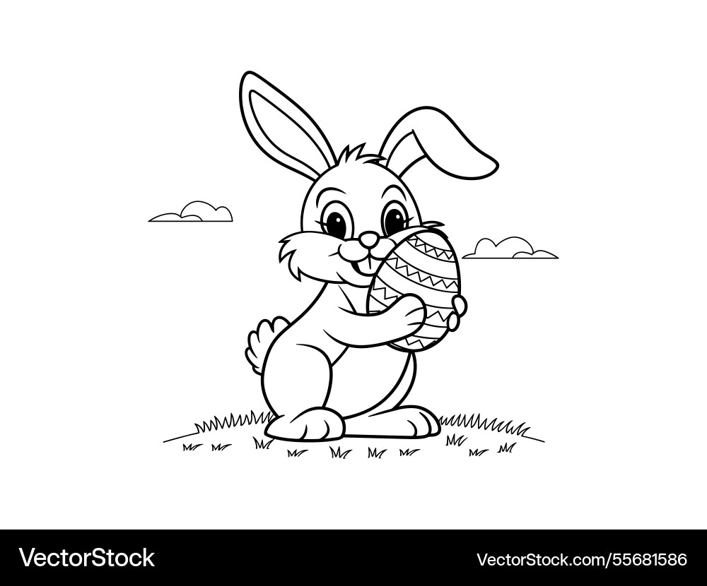 Easter bunny line art cute rabbit with eggs Vector Image