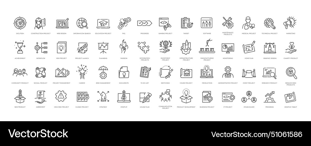Startup line icons set project symbols Royalty Free Vector
