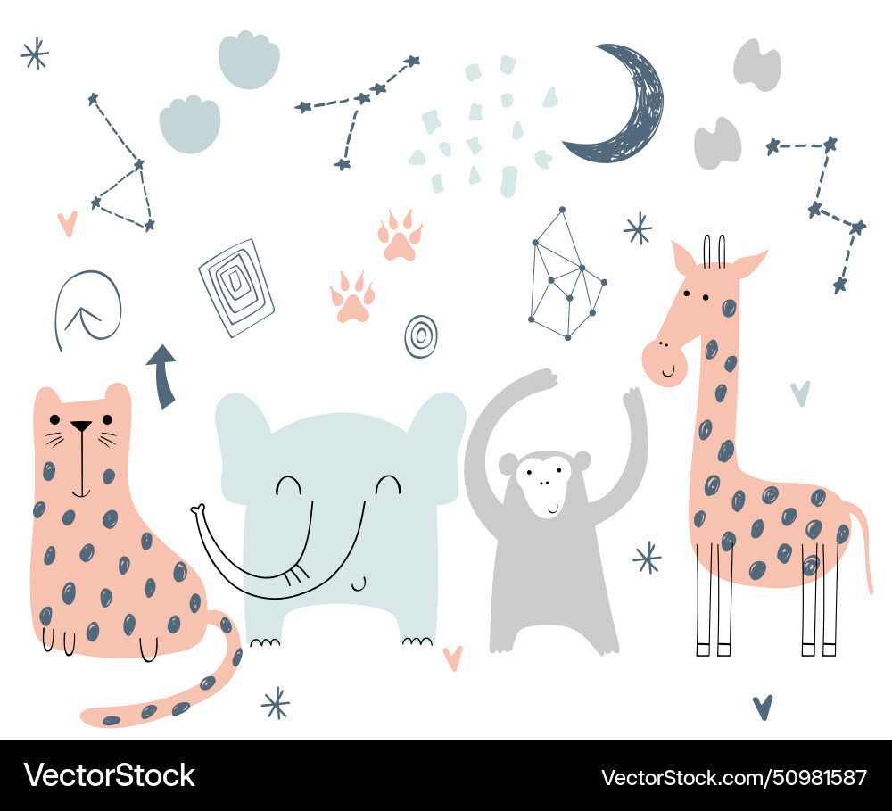 Cute safari animals Royalty Free Vector Image - VectorStock