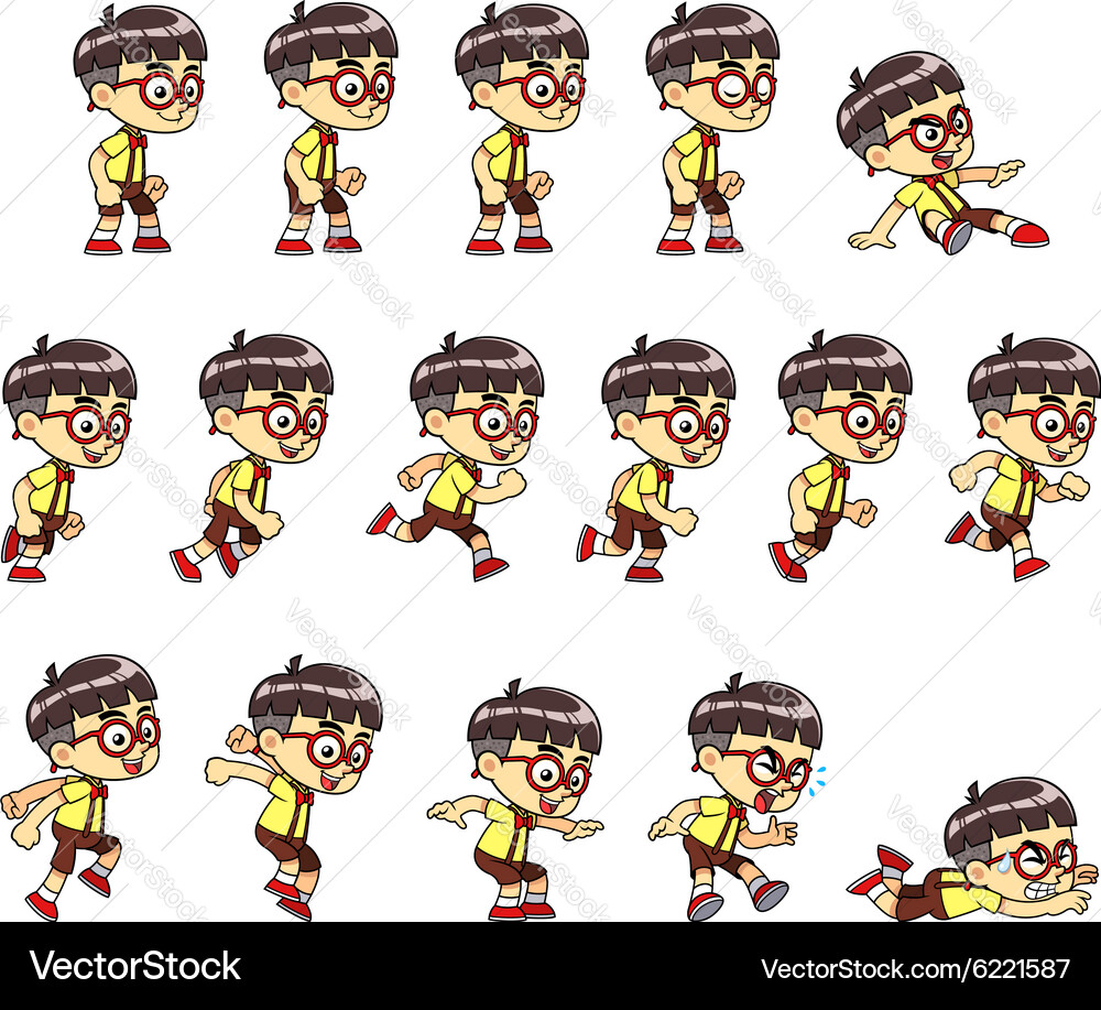 Geeky boy game sprites Royalty Free Vector Image