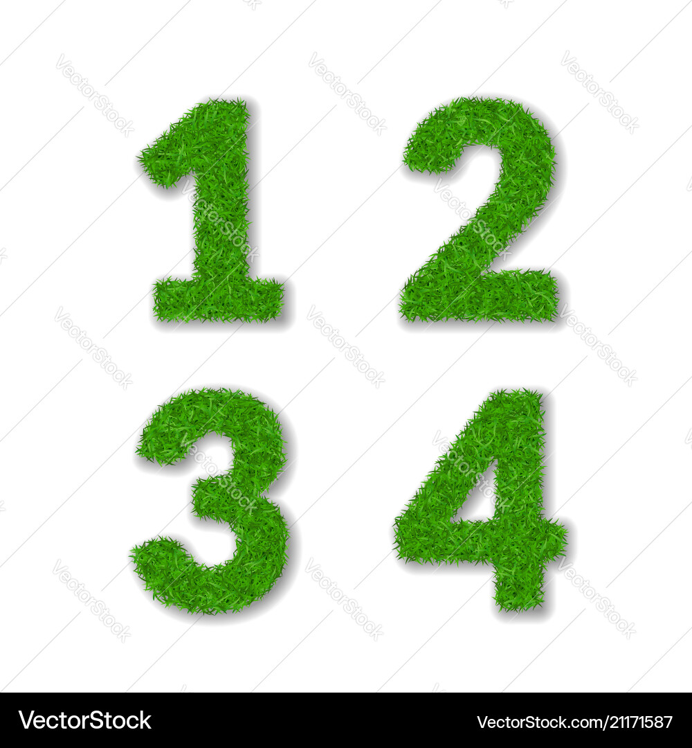Grass numbers 1 2 3 4 green one two Royalty Free Vector