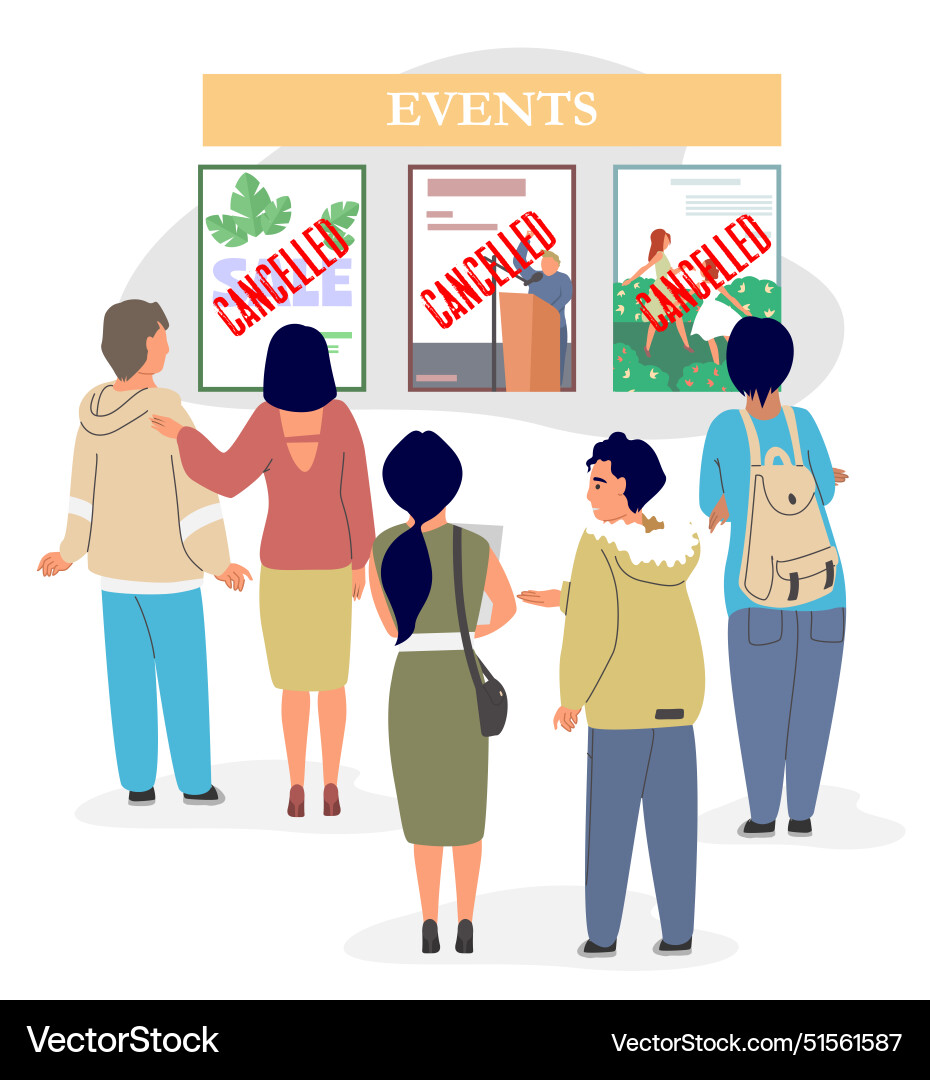 People looking at posters with cancelled events Vector Image