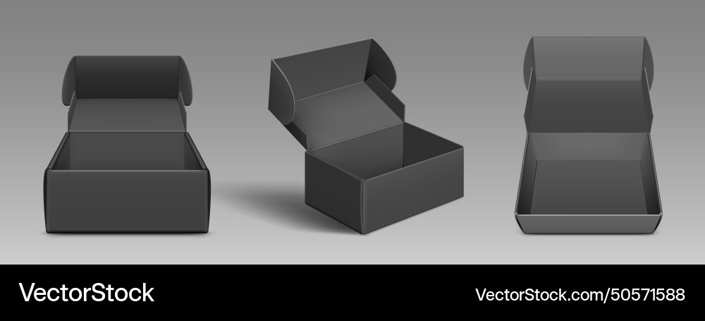 3d set of open black boxes isolated on background Vector Image
