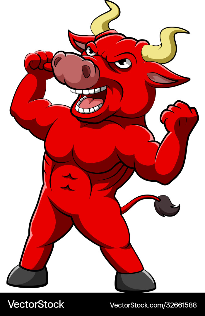 A strong red bull cartoon character Royalty Free Vector