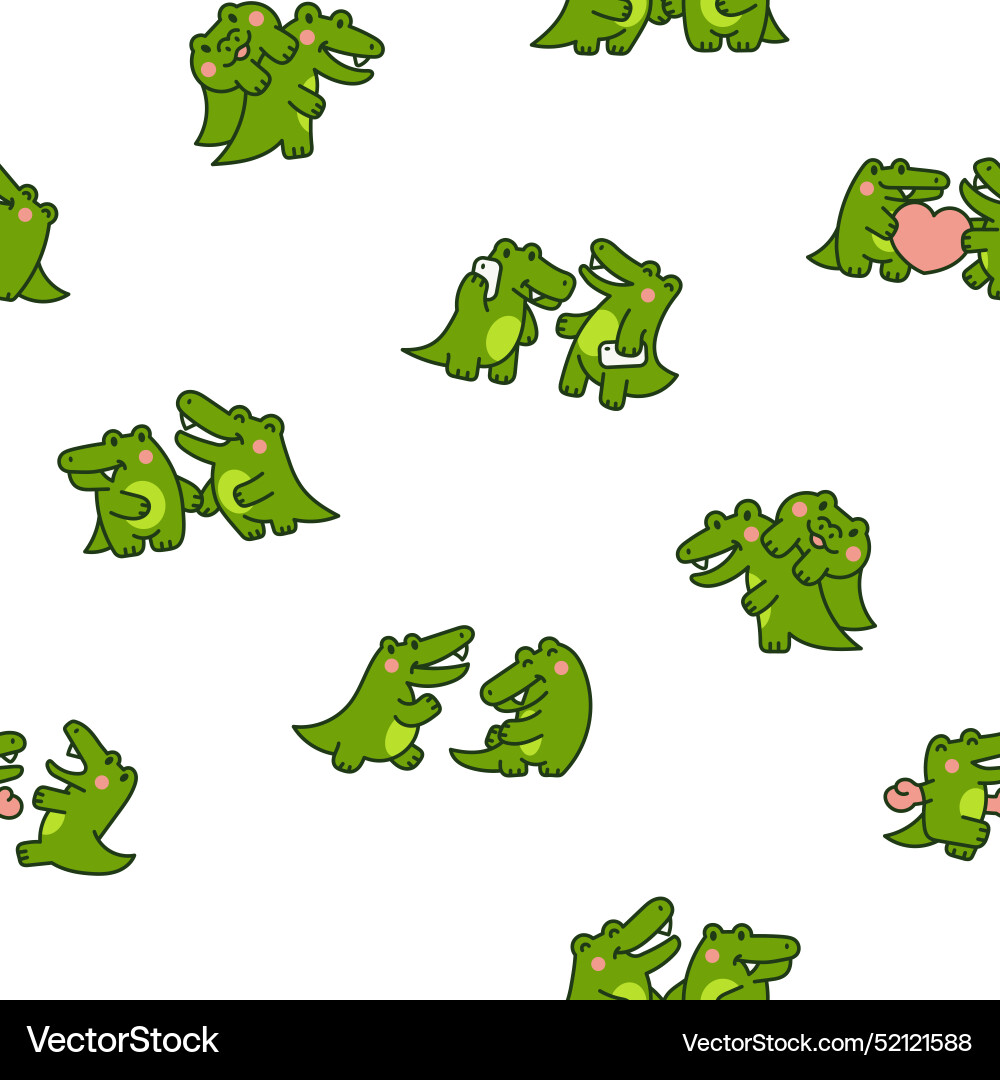 Cute couple crocodile characters seamless Vector Image