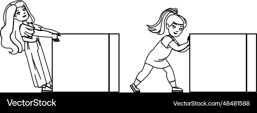 Kid girl push pull Royalty Free Vector Image - VectorStock