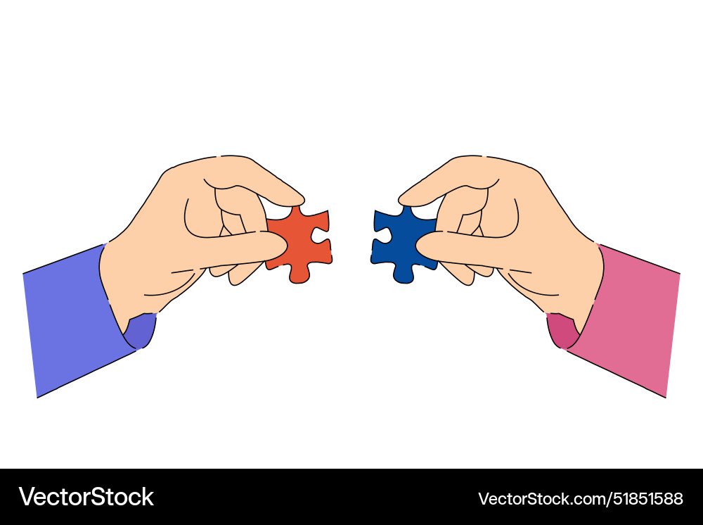 Two hands interlocking puzzle pieces symbolizing Vector Image