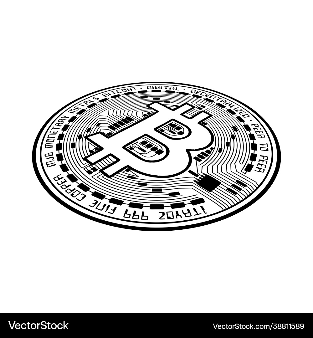 Bitcoin coin black silhouette in perspective Vector Image