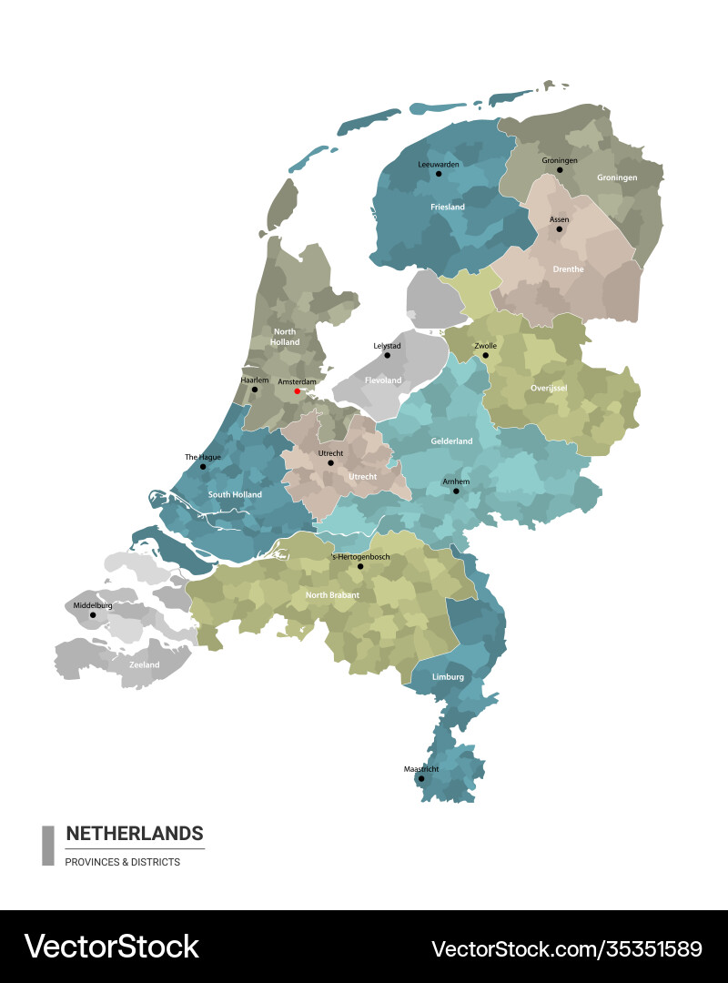 Detailed Netherlands Map Royalty Free Vector Image