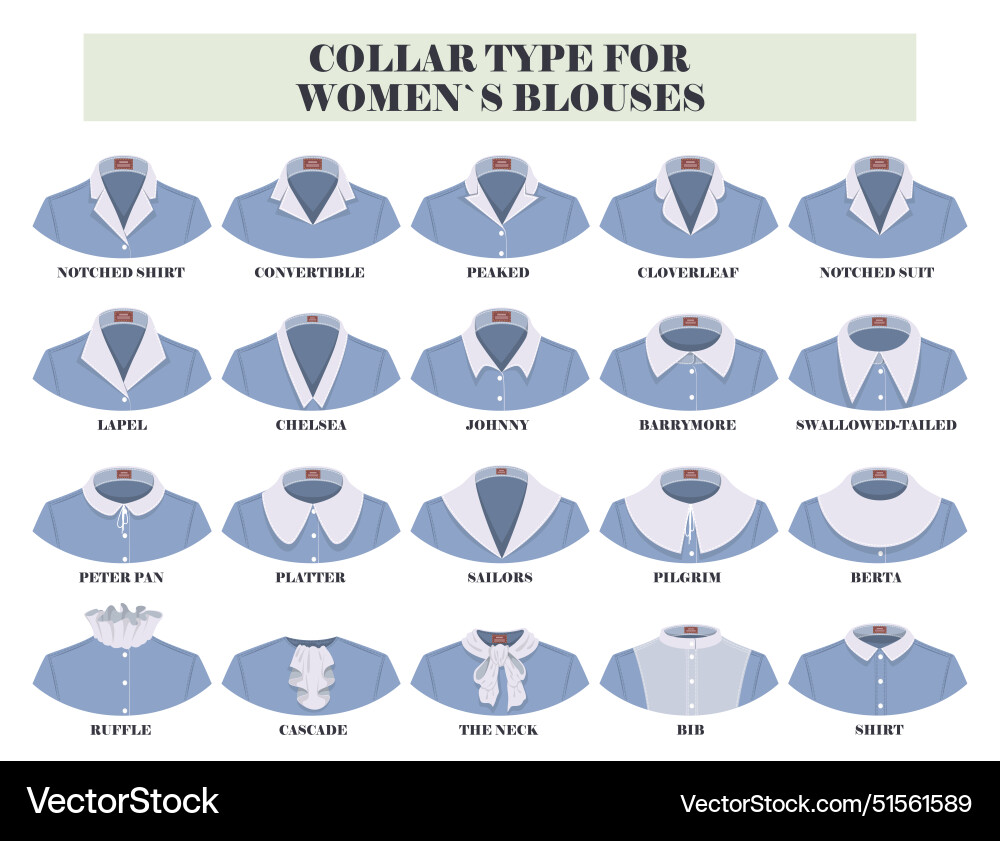 Different collar types for woman blouses set Vector Image