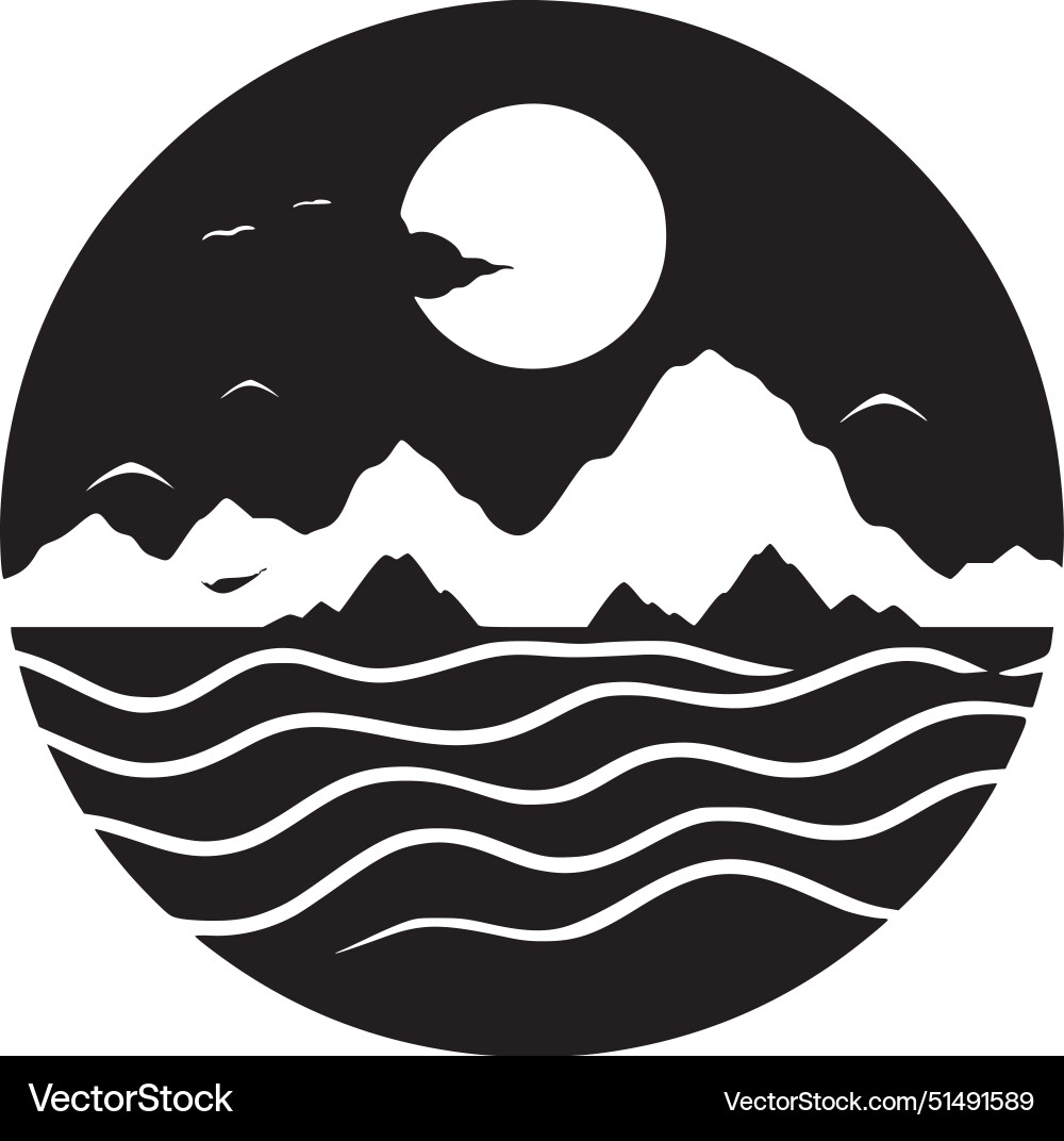 Ocean - black and white isolated icon Royalty Free Vector