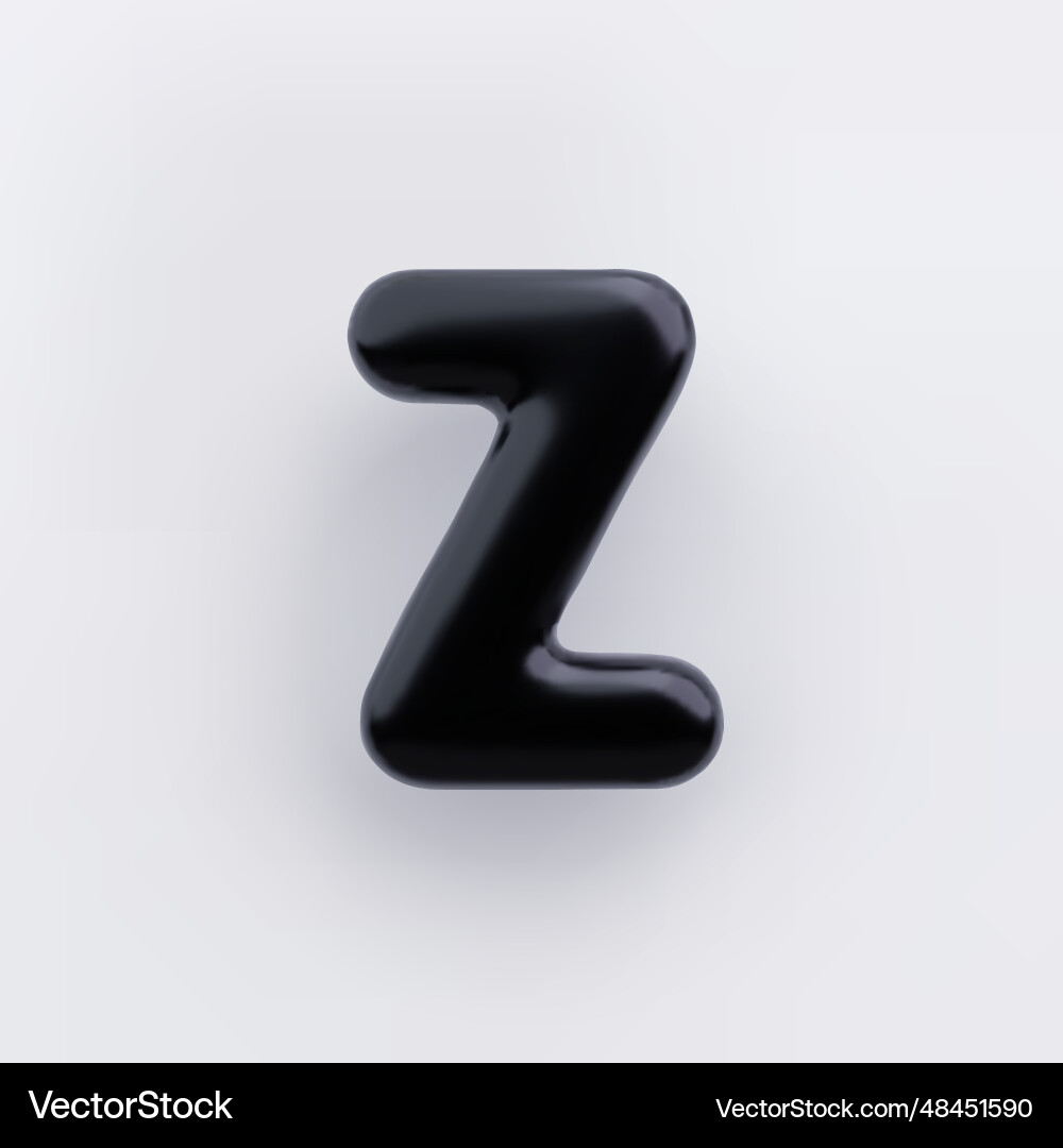 3d black letter z with a glossy surface on white Vector Image