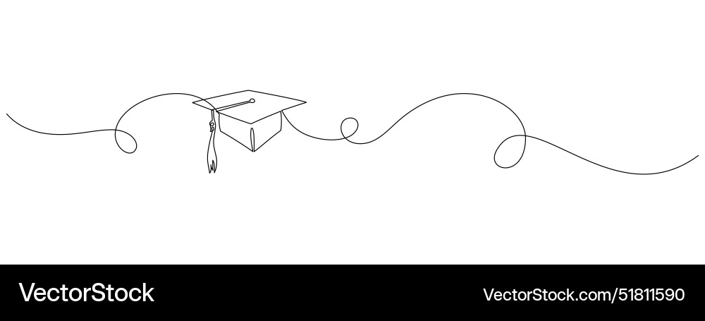 Continuous Line Graduation Cap Royalty Free Vector Image