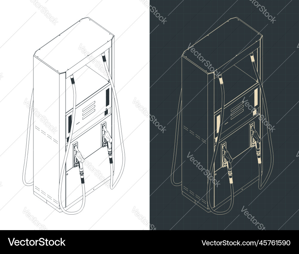 Fuel dispenser isometric blueprints Royalty Free Vector