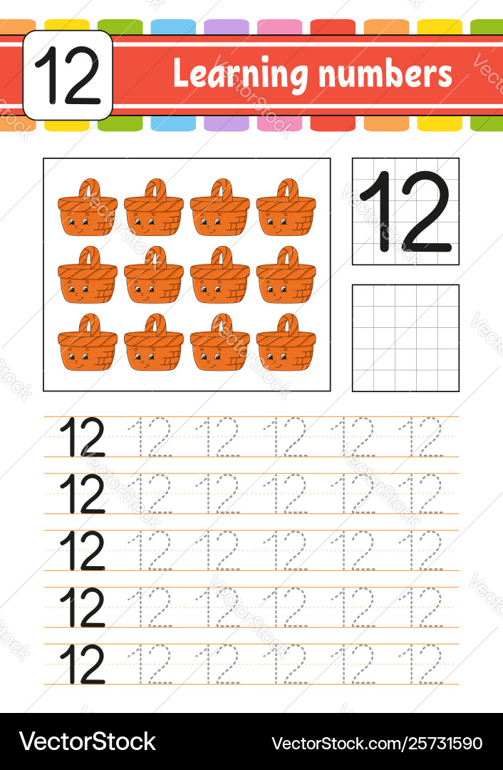 Learning numbers for kids handwriting practice Vector Image
