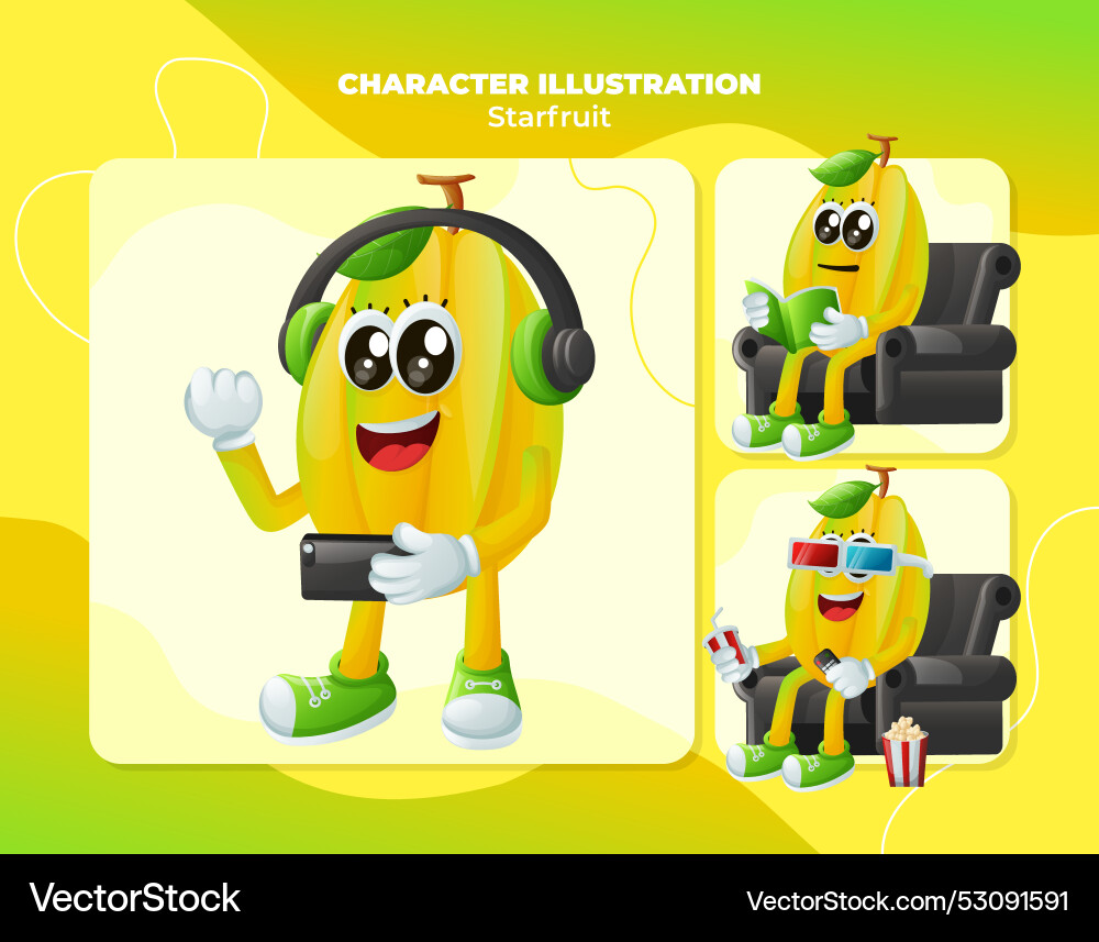 Cute starfruit characters enjoying leisure Vector Image