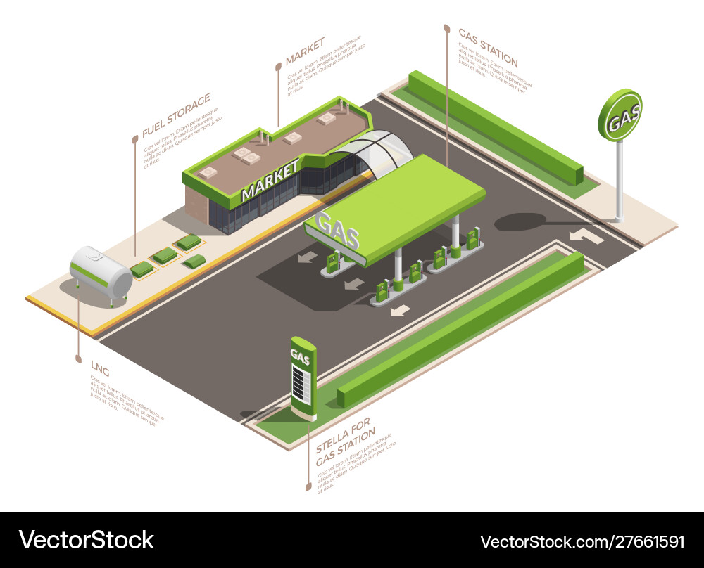 Isometric Gas Station Infographic Royalty Free Vector Image