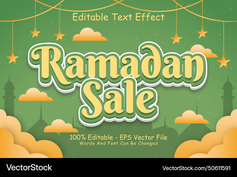 Ramadan sale editable text effect 3 dimension Vector Image