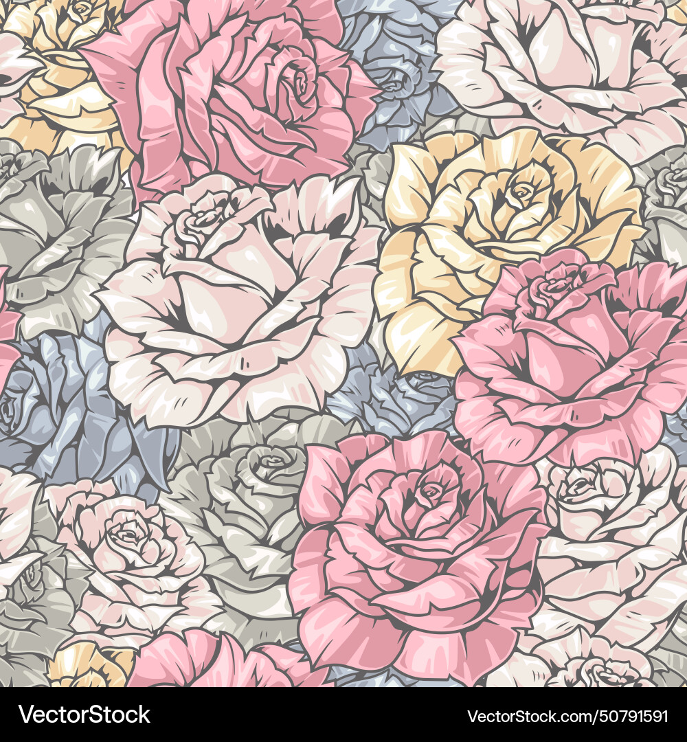 Rose flowers colorful pattern seamless Royalty Free Vector