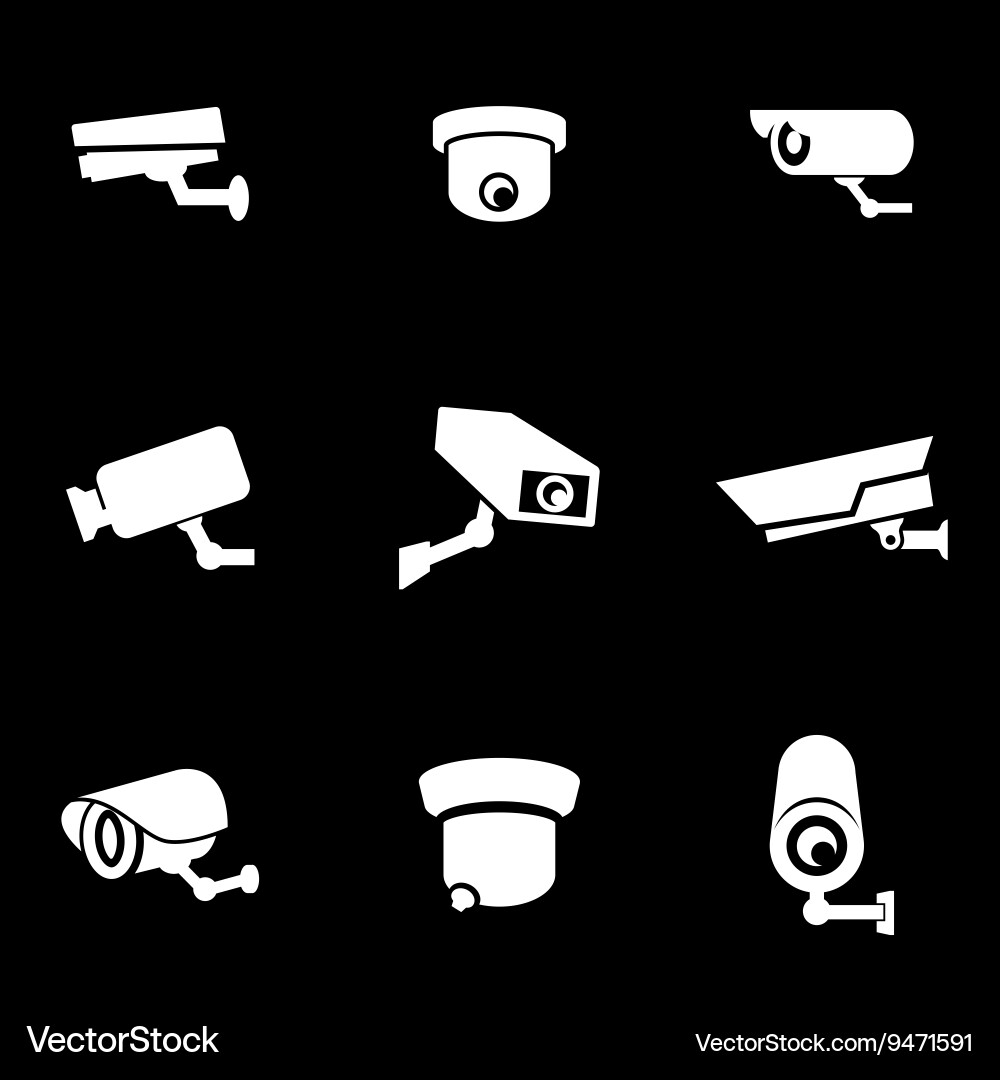 White security camera icon set Royalty Free Vector Image