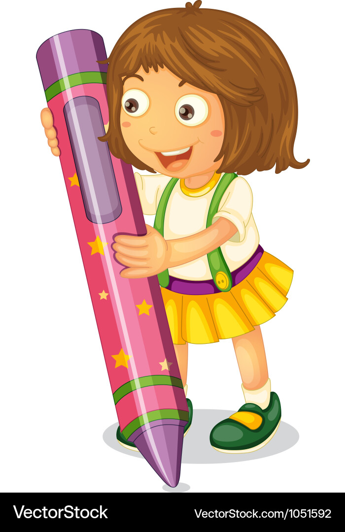 A girl holding pencil Royalty Free Vector Image