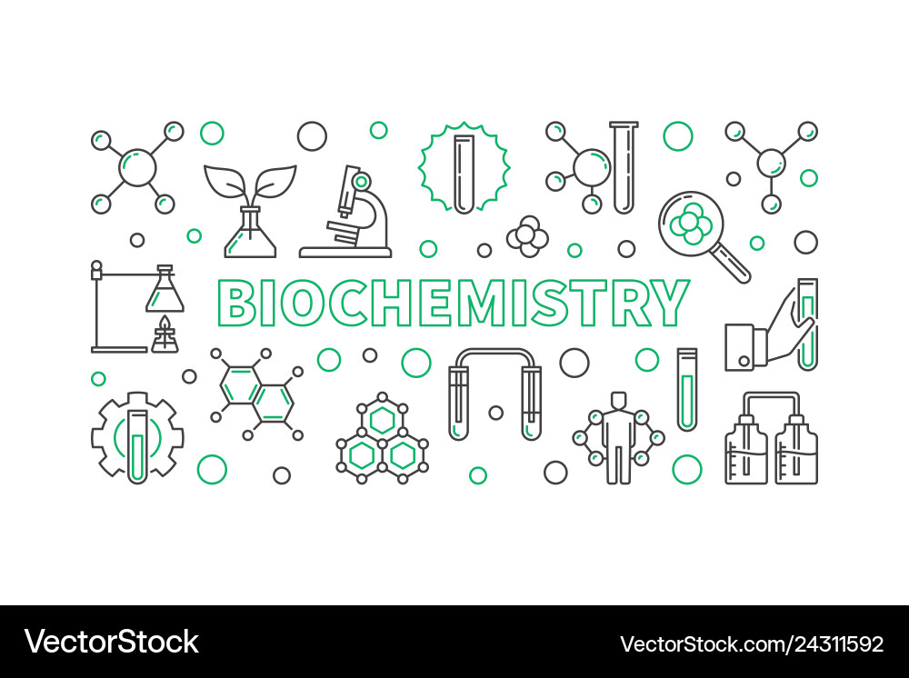 Biochemistry horizontal outline banner Royalty Free Vector