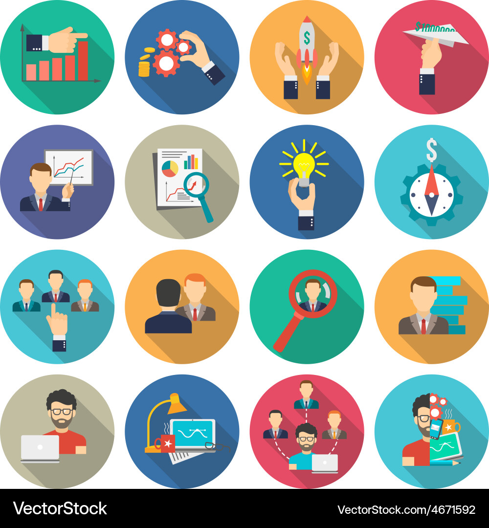 Business icons flat shadow set Royalty Free Vector Image