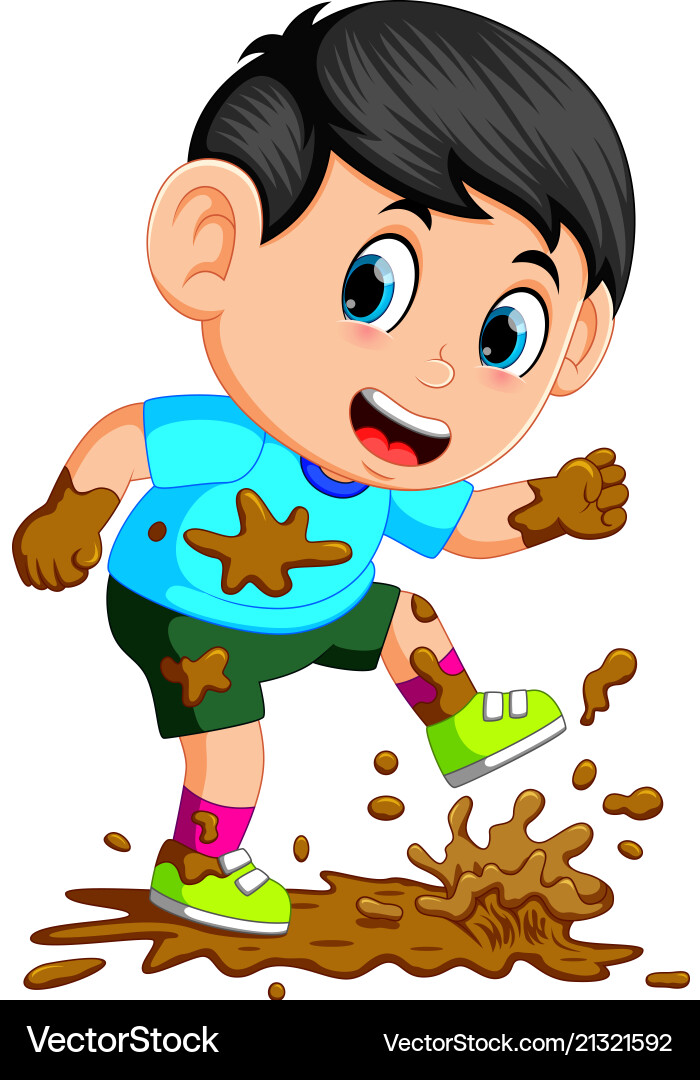 Little boy running in the mud Royalty Free Vector Image