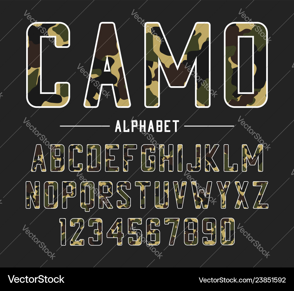Military Camo Font - Condensed Typeface Royalty Free Vector