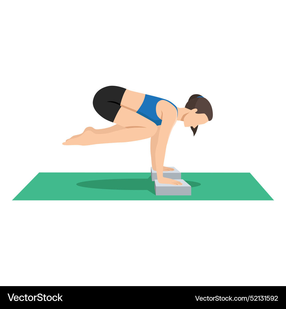 Woman doing pendant pose block or lolasana blocks Vector Image